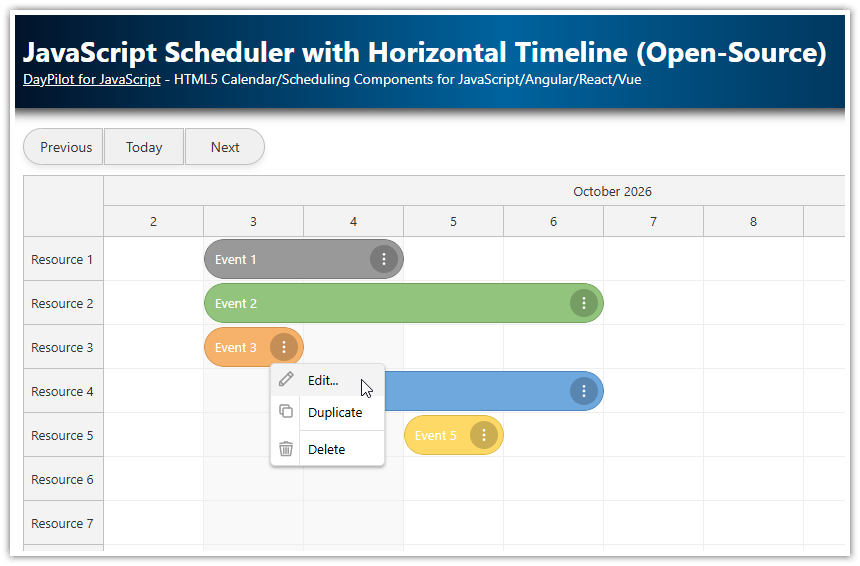 JavaScript Scheduler | DayPilot for JavaScript - Calendar, Scheduler ...